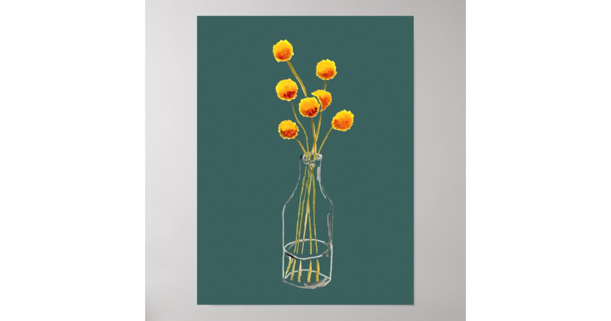 Yellow happy Billy Button flowers Australian art Poster | Zazzle