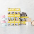Yellow Happy Birthday Name 6 Square Photo Collage Wrapping Paper | Zazzle