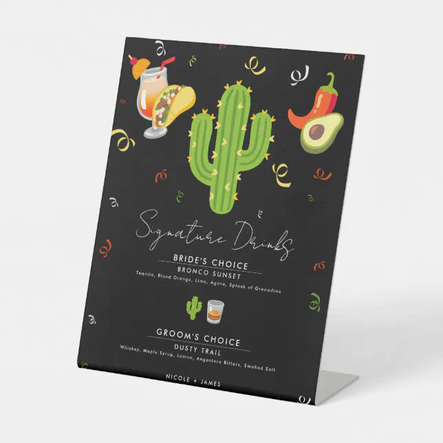 Yellow Heart Cactus Fiesta Love Signature Drinks Pedestal Sign | Zazzle