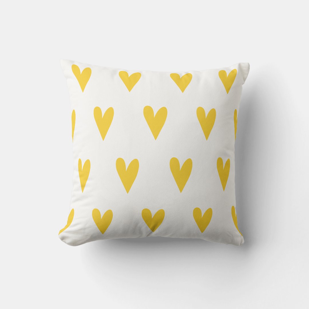 Yellow Hearts Pattern Throw Pillow | Zazzle