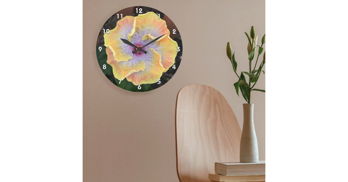Yellow Hibiscus Flower Photographic Botanical Large Clock | Zazzle