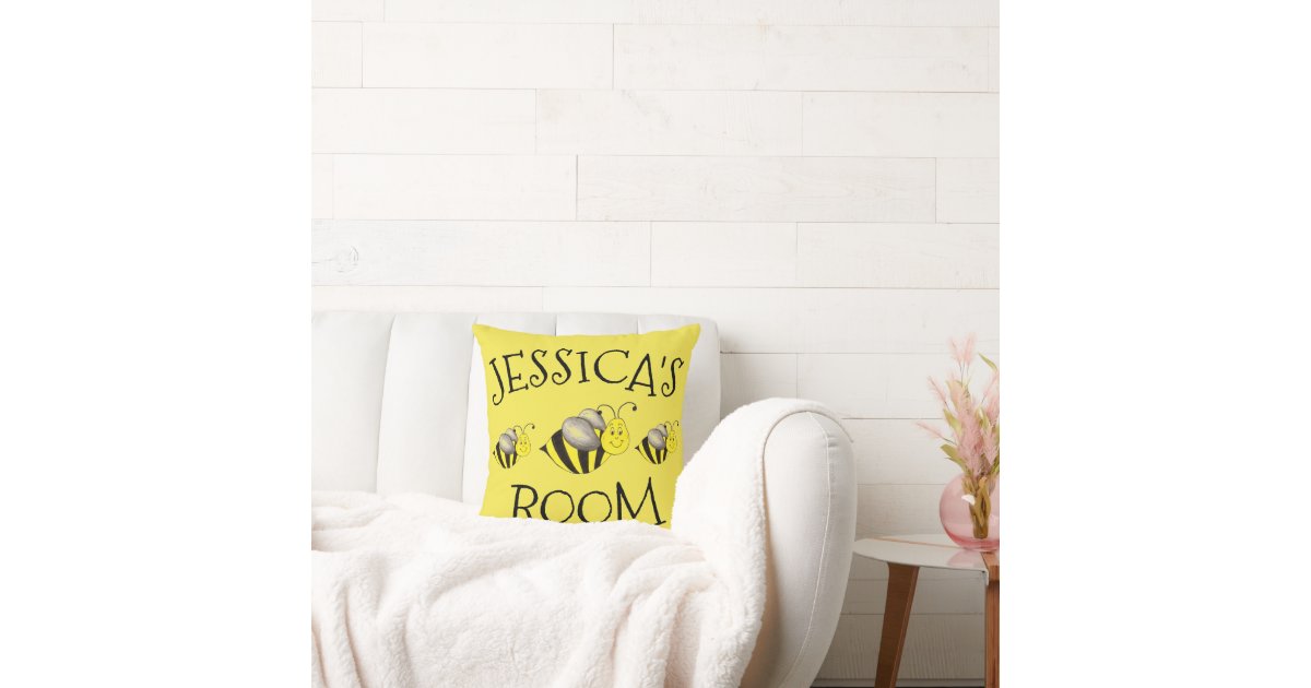 Yellow Honey Bumble Bee Bumblebee Personalized Throw Pillow | Zazzle