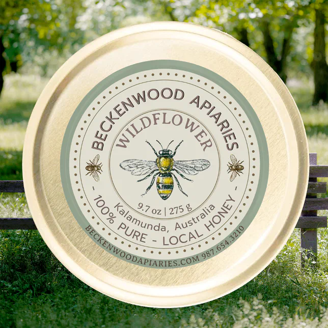 Yellow Honeybee Honey Label Beekeeper Sage Border | Zazzle