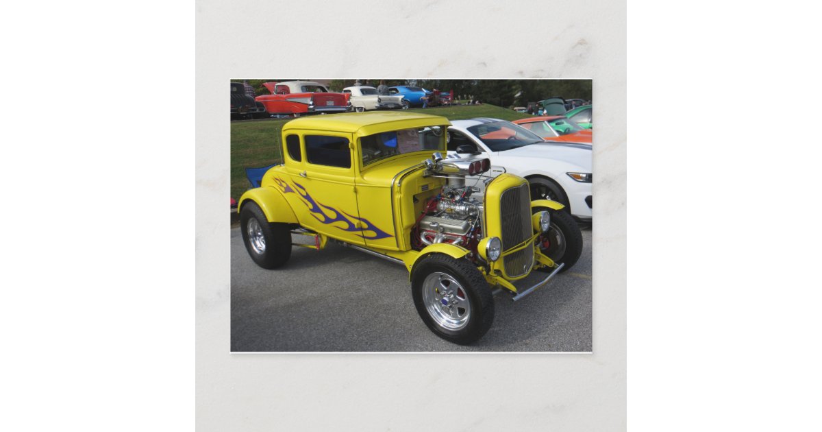 Yellow Hot Rod Postcard | Zazzle