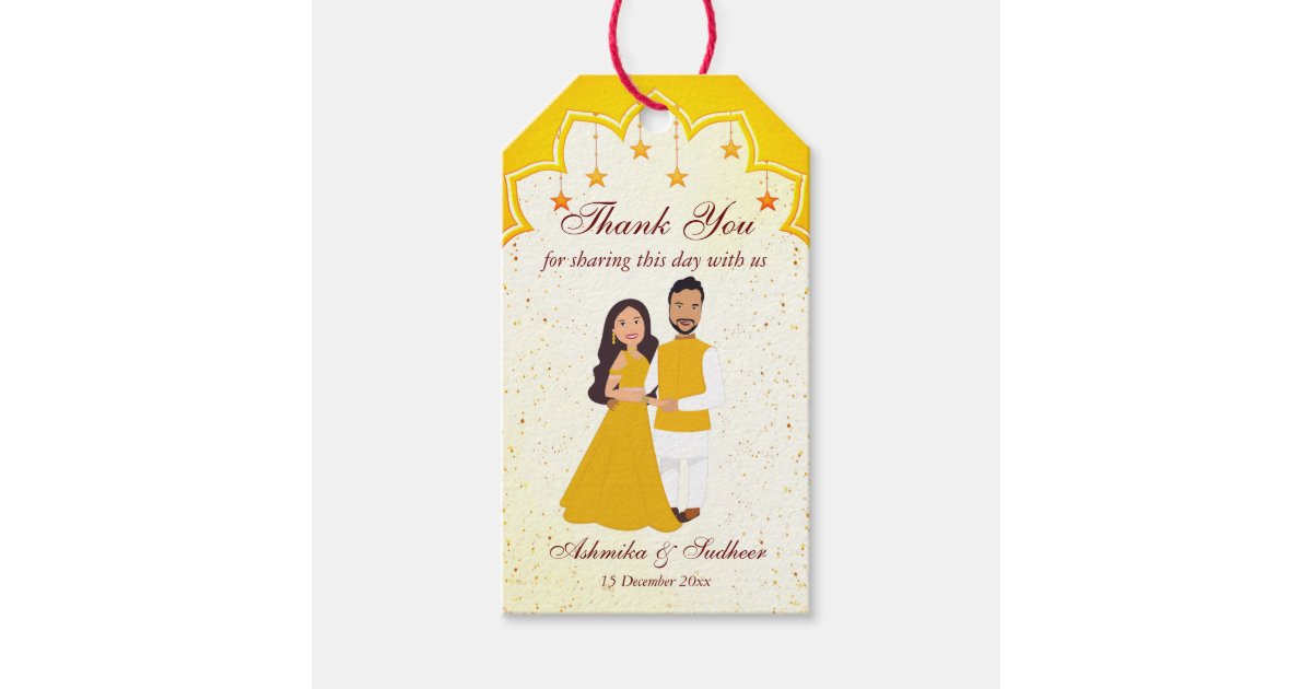 Yellow Indian border for joint haldi thank you Gift Tags | Zazzle