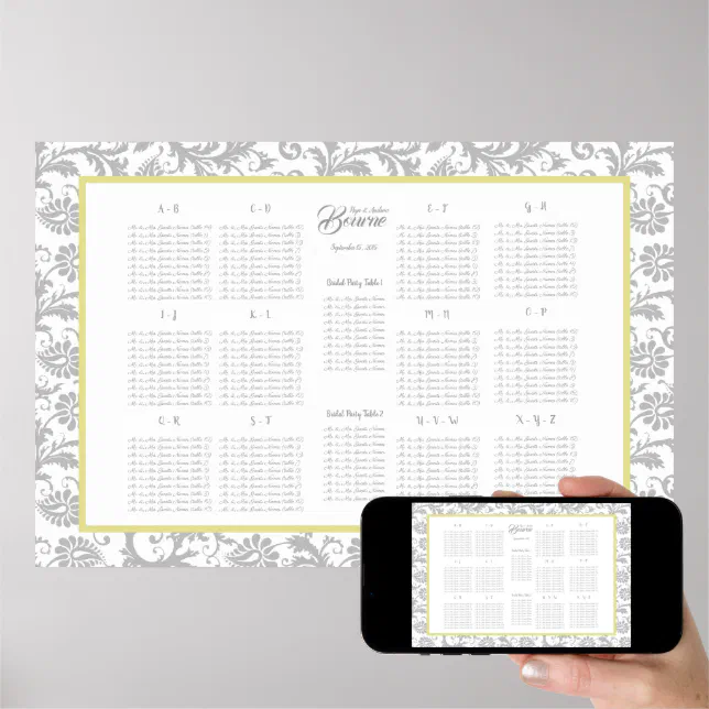 Yellow Iris and Gray Seating Chart Alphabetical | Zazzle
