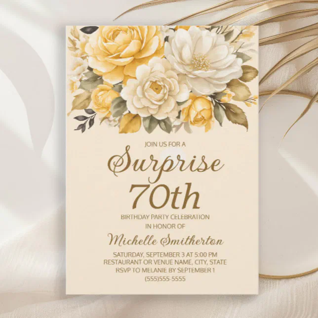 Yellow Ivory Cream Watercolor Floral Surprise Invitation | Zazzle