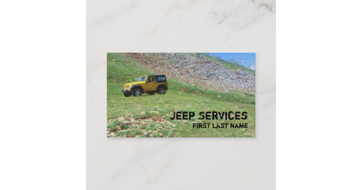 Yellow Jeep services spring scene business cards | Zazzle