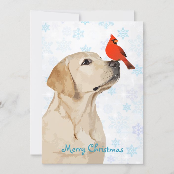 Yellow Lab Christmas Cardinal - Cute Labrador Dog Holiday Card | Zazzle.com