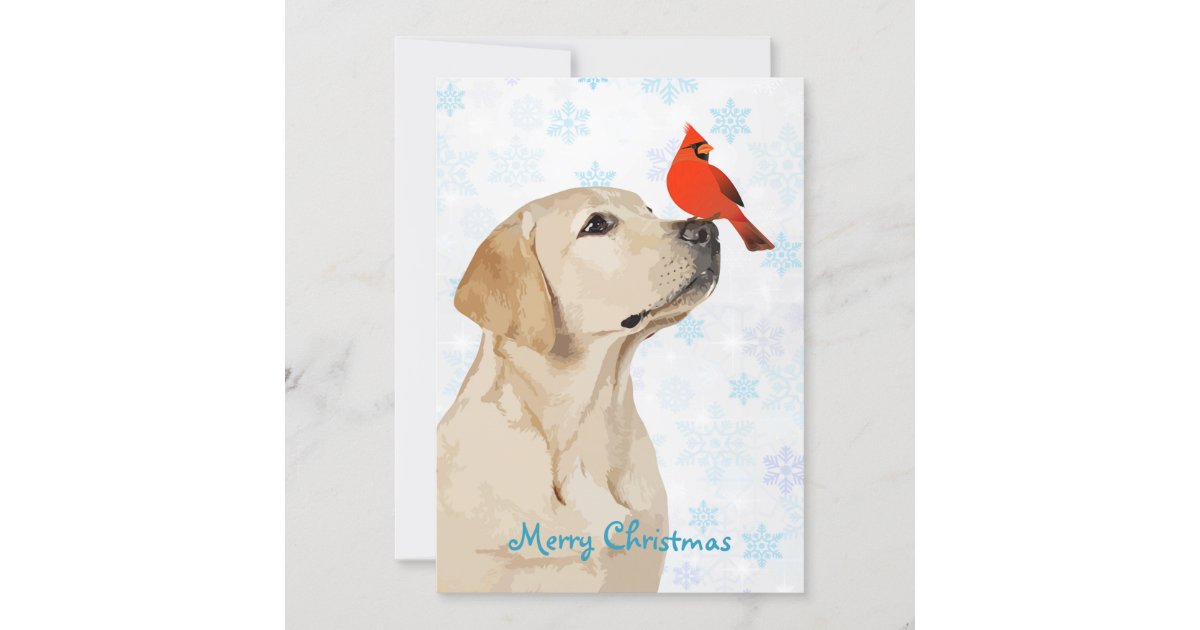 Yellow Lab Christmas Cardinal - Cute Labrador Dog Holiday Card | Zazzle