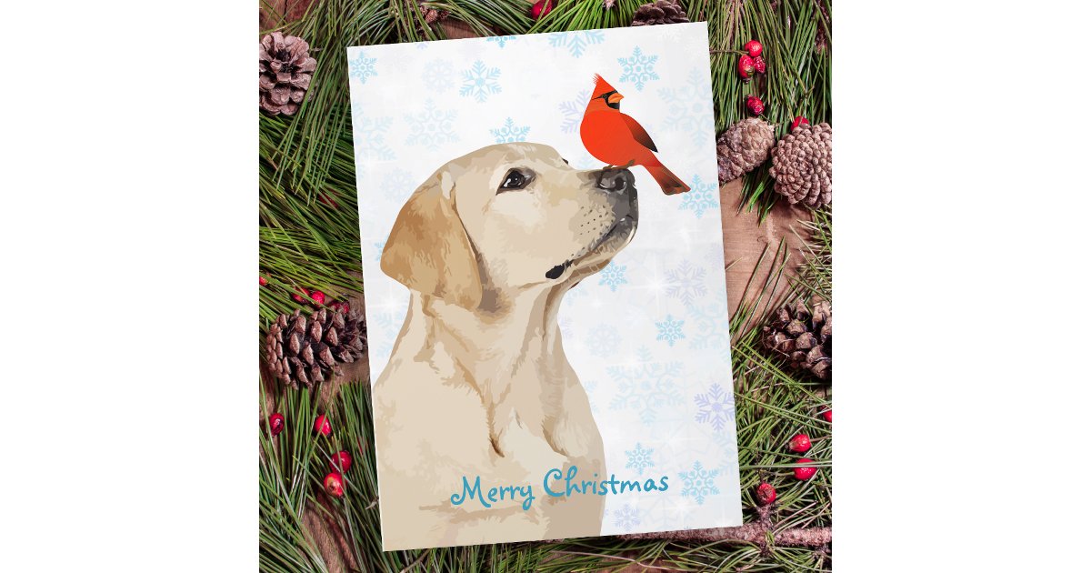 Yellow Lab Christmas Cardinal - Labrador Cute Dog Holiday Card | Zazzle