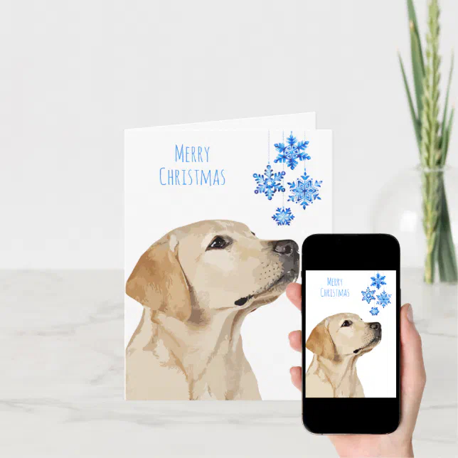 Yellow Lab Christmas Snowflakes Cute Dog Labrador Holiday Card | Zazzle