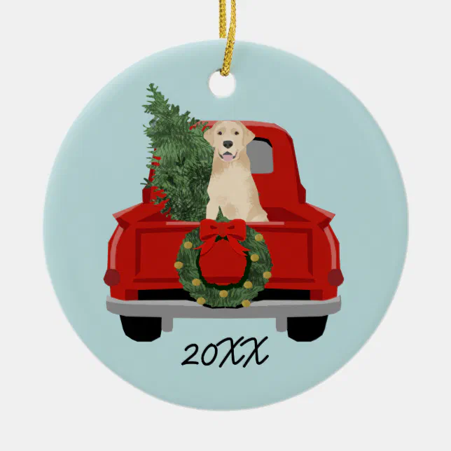 Yellow Lab Christmas Truck Ornament | Zazzle
