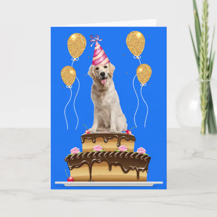 Yellow Lab Dog And Birthday Cake Card | Zazzle