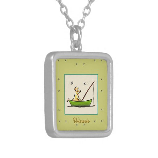 Yellow Lab Fishing Dragonflies Personalized Silver Plated Necklace | Zazzle