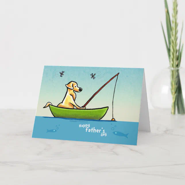 Yellow Lab Fishing Off-Leash Art™ Fathers Day Card | Zazzle