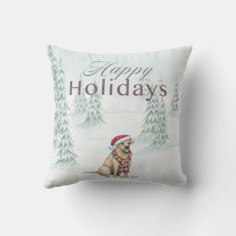 Yellow Lab Happy Holidays Pillow | Zazzle