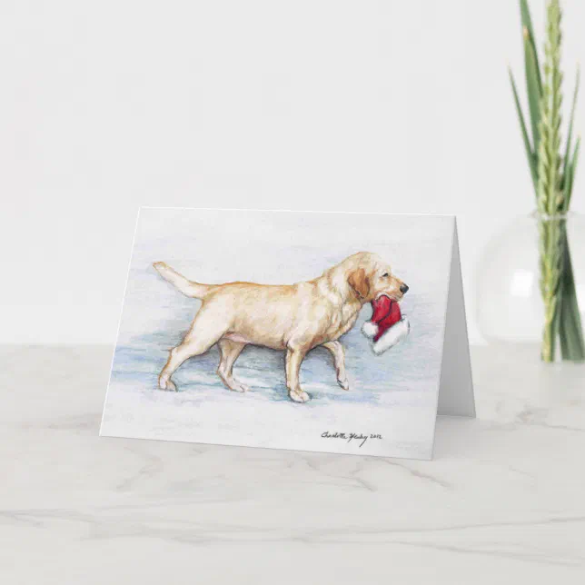 Yellow Lab Hat Delivery Dog Art Greeting Card | Zazzle