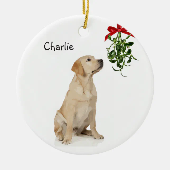 Yellow Lab Mistletoe Christmas Ornament | Zazzle