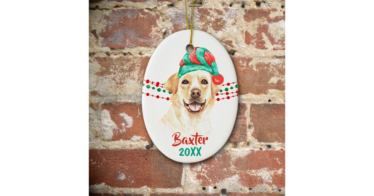 Yellow Lab Santa Hat Holiday String Beads Ceramic Ornament | Zazzle