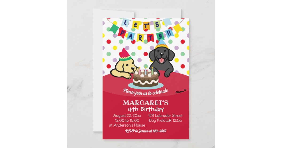 Yellow Labrador and Black Labrador Birthday Party Invitation | Zazzle