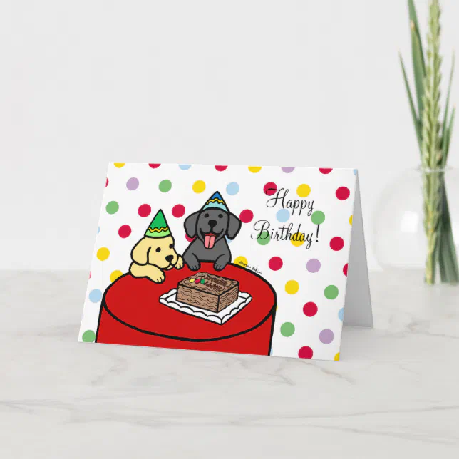 Yellow Labrador and Black Labrador Puppie Birthday Card | Zazzle