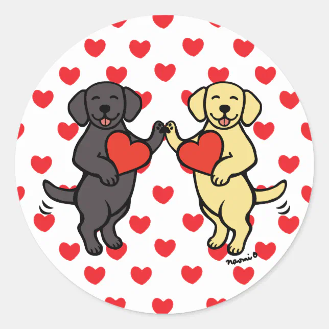 Yellow Labrador and Black Labrador Valentine Classic Round Sticker | Zazzle