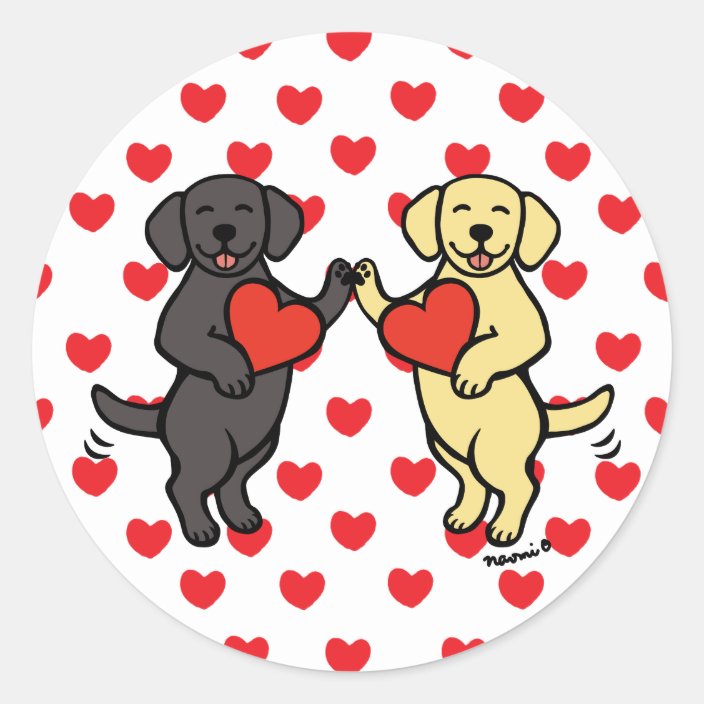 Yellow Labrador and Black Labrador Valentine Classic Round Sticker ...