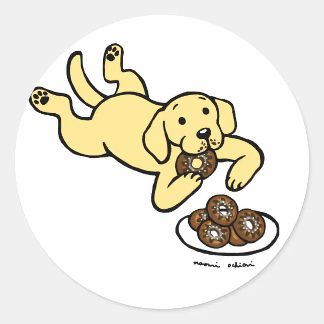 Yellow Labrador and Doughnuts! Classic Round Sticker | Zazzle