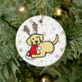 Yellow Labrador and Santa Christmas Cartoon Ceramic Ornament | Zazzle