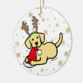 Yellow Labrador and Santa Christmas Cartoon Ceramic Ornament | Zazzle
