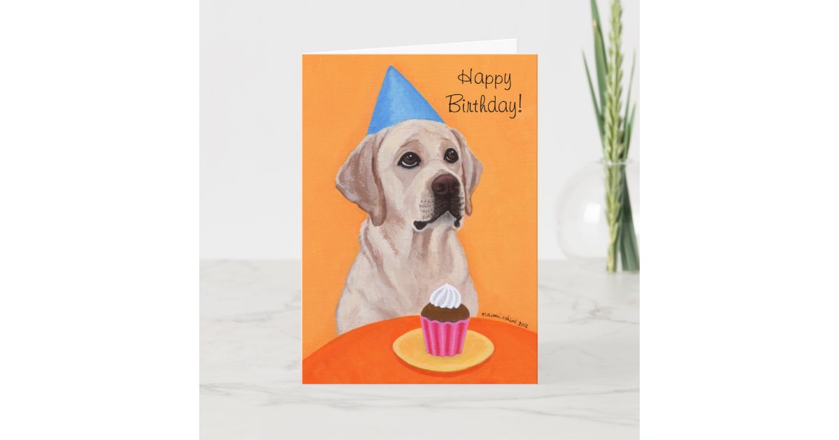Yellow Labrador Birthday Cupcake Painting Card | Zazzle