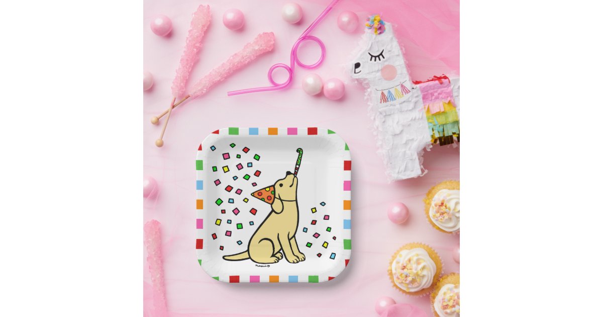 Yellow Labrador Birthday Party Confetti Paper Plates | Zazzle