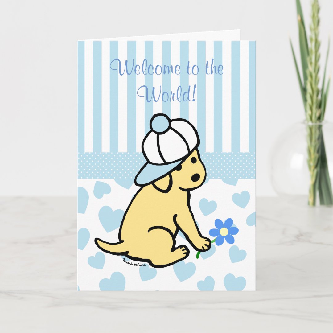 Yellow Labrador Blue New Baby Boy Congratulations Card | Zazzle