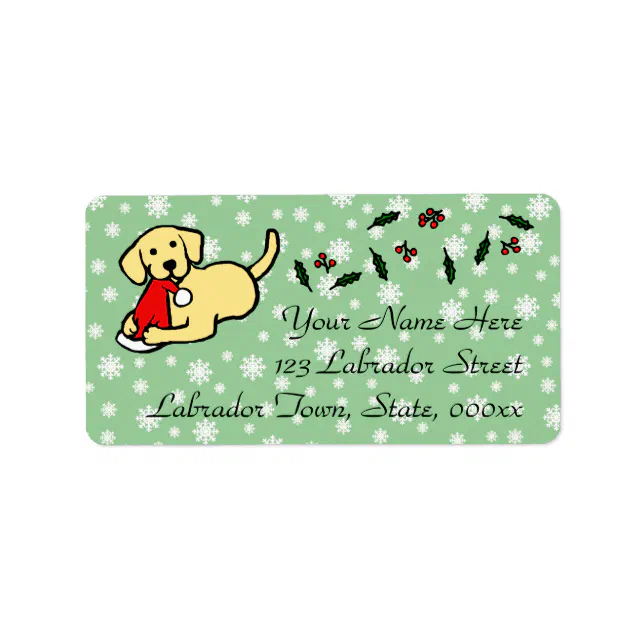 Yellow Labrador Christmas Cartoon Label | Zazzle