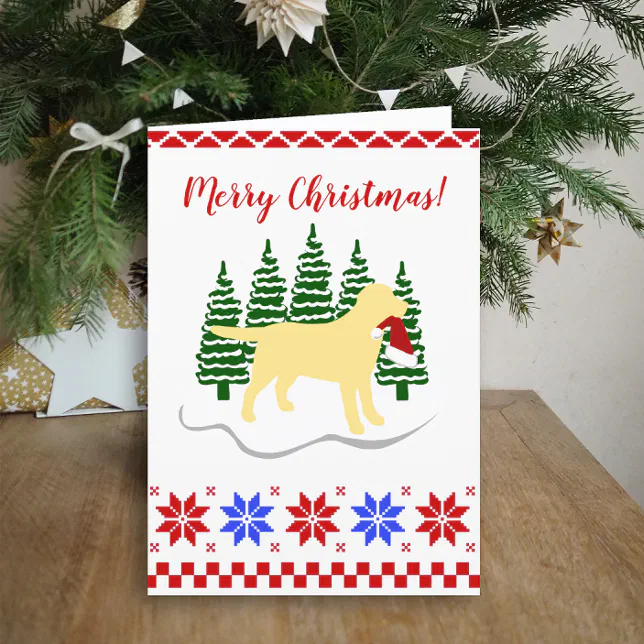 Yellow Labrador Christmas Evergreen Trees Holiday Card | Zazzle