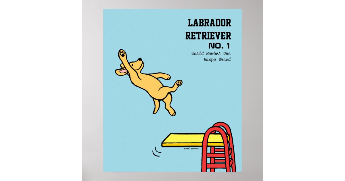 Yellow Labrador Diving Cartoon Poster | Zazzle