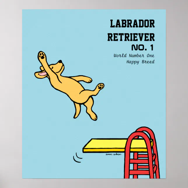 Yellow Labrador Diving Cartoon Poster | Zazzle