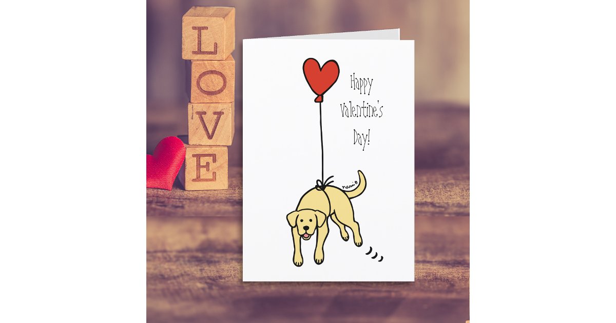 Yellow Labrador Heart Balloon Valentine Holiday Card | Zazzle