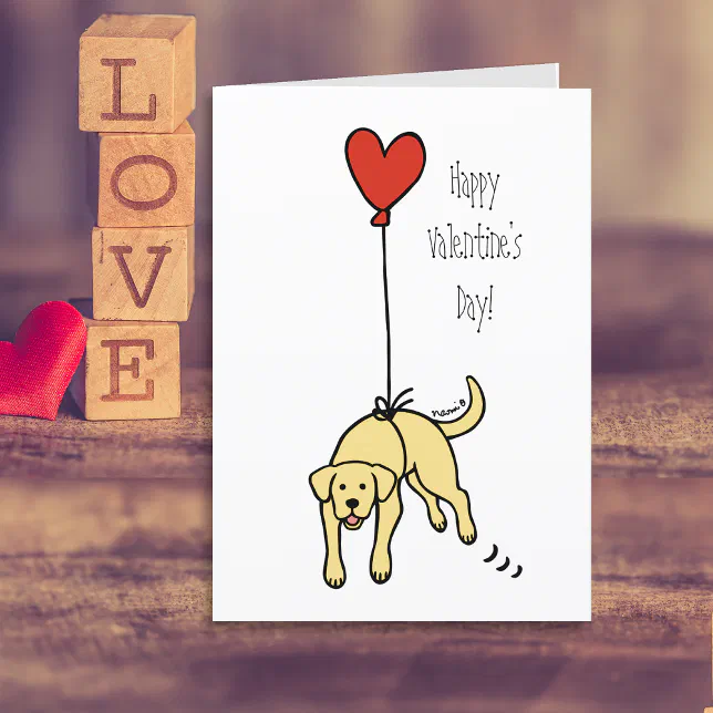 Yellow Labrador Heart Balloon Valentine Holiday Card | Zazzle