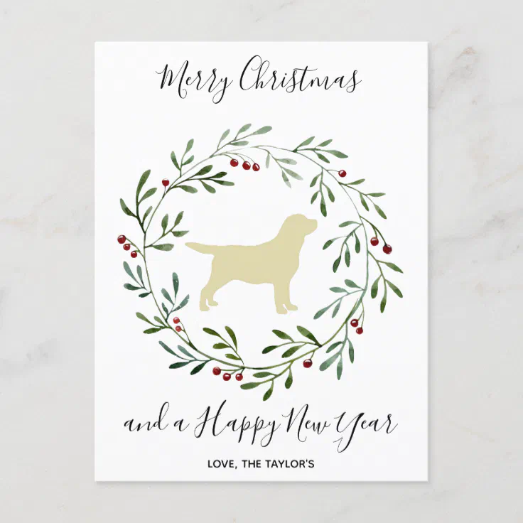 Yellow Labrador Merry Christmas Labrador Retriever Holiday Postcard ...