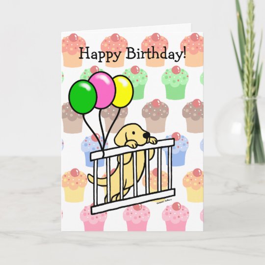 Yellow Labrador Puppy Cartoon Birthday Card | Zazzle.com