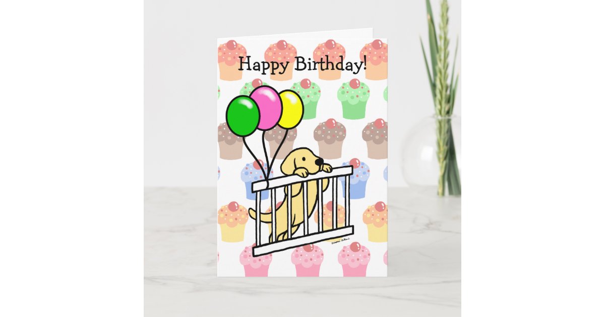 Yellow Labrador Puppy Cartoon Birthday Card | Zazzle