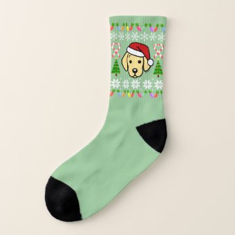 Yellow Labrador Puppy Christmas Pattern Green Socks | Zazzle
