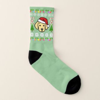 Yellow Labrador Puppy Christmas Pattern Green Socks | Zazzle