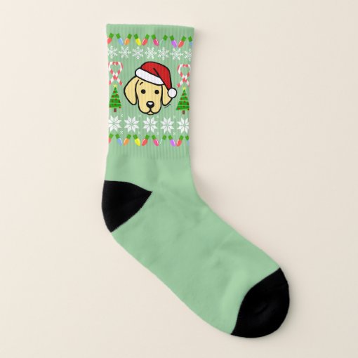 Yellow Labrador Puppy Christmas Pattern Green Socks | Zazzle