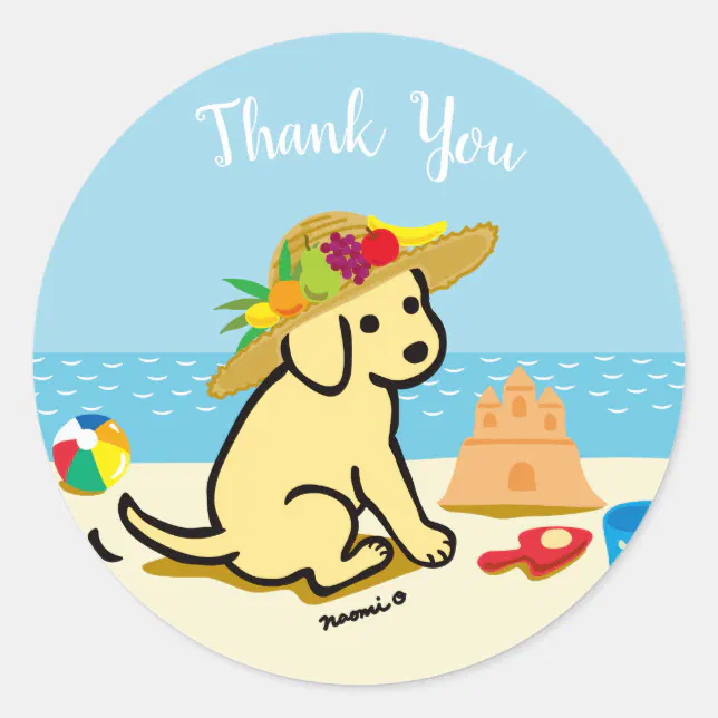 Yellow Labrador Puppy Straw Hat Cartoon Classic Round Sticker | Zazzle
