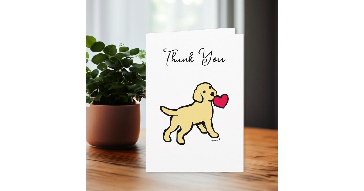 Yellow Labrador Puppy with a Heart Thank You Card | Zazzle