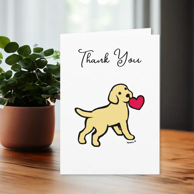 Yellow Labrador Puppy with a Heart Thank You Card | Zazzle