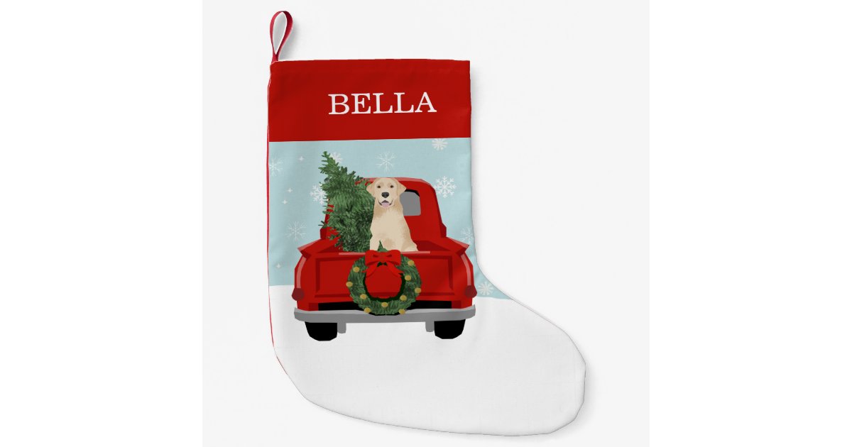 Yellow Labrador Red Christmas Truck Small Christmas Stocking | Zazzle